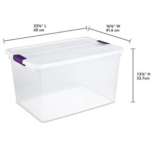 Sterilite 66 Qt./62 L Clearview Latch Box Clears, Purple Handles (Pack of 6)