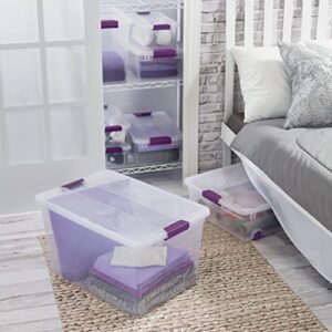 Sterilite 66 Qt./62 L Clearview Latch Box Clears, Purple Handles (Pack of 6)