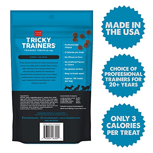 Cloud Star Tricky Trainers Soft & Chewy Dog Training Treats 5 oz Pouch, Salmon Flavor, Low Calorie Behavior Aid with 130 treats