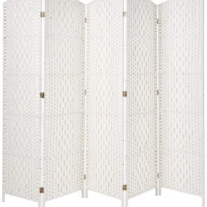 Oriental Furniture 6 ft. Tall Diamond Weave Fiber Room Divider - White - 5 Panel