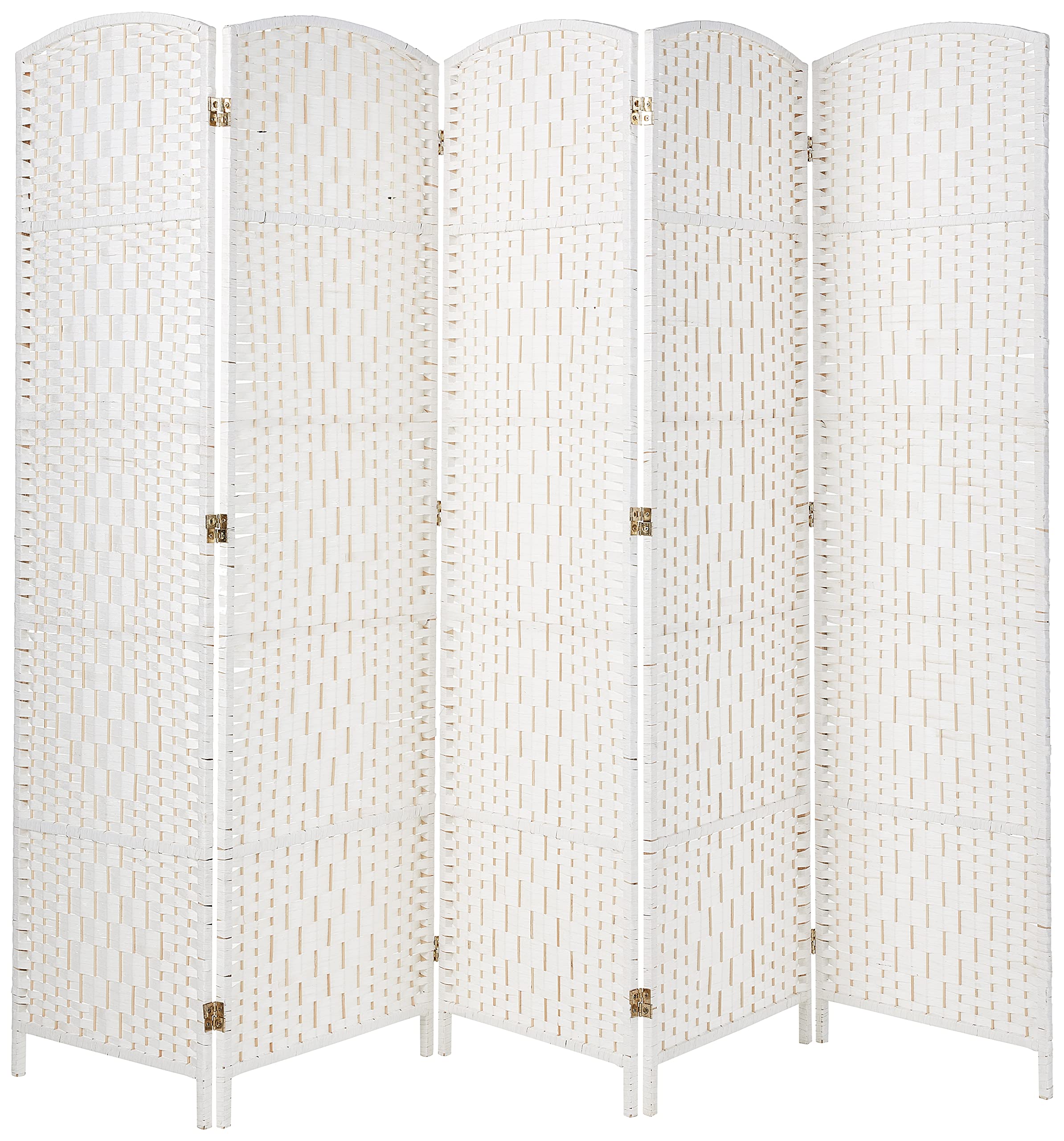 Oriental Furniture 6 ft. Tall Diamond Weave Fiber Room Divider - White - 5 Panel