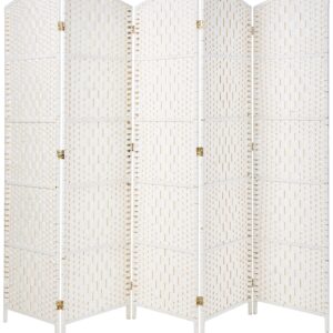 Oriental Furniture 6 ft. Tall Diamond Weave Fiber Room Divider - White - 5 Panel