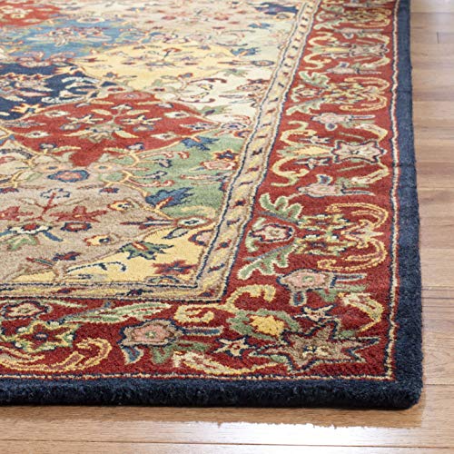 SAFAVIEH Heritage Collection Accent Rug - 4' x 6', Multi & Burgundy, Handmade Traditional Oriental Wool, Ideal for High Traffic Areas in Entryway, Living Room, Bedroom (HG911A)