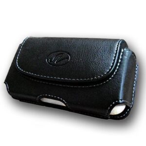 Premium Leather Horizontal Large Size Pouch Protective Carrying Cell Phone Case with Belt Clip and Belt Loops - Black