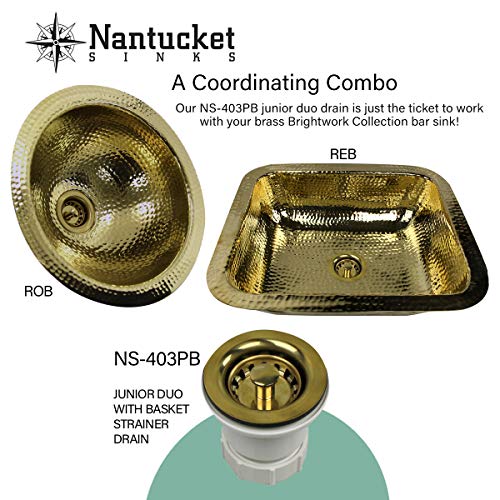 Nantucket Sinks ROB 13 inch Brass Bar Sink Hand Hammered, 13" Diameter x 5.25" High