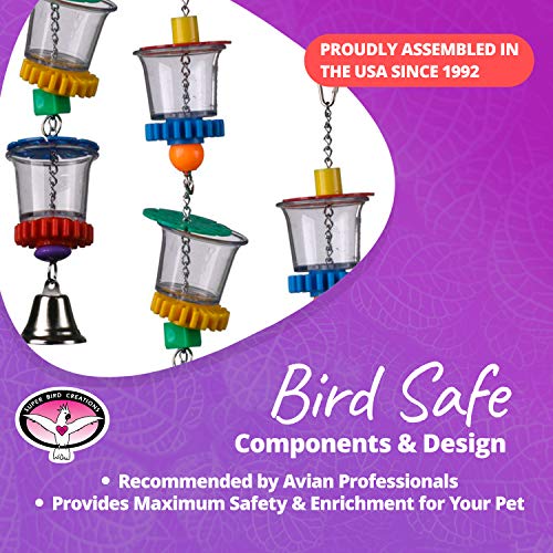 Super Bird Creations SB632 Foraging Bottom’s Up Bird Toy with Clear Acrylic Cups, Medium /Large Bird Size, 18” x 2.5”