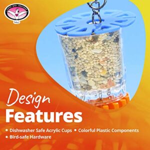 Super Bird Creations SB632 Foraging Bottom’s Up Bird Toy with Clear Acrylic Cups, Medium /Large Bird Size, 18” x 2.5”