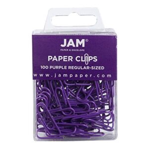 jam paper colorful standard paper clips - regular 1 inch - purple paperclips - 100/pack