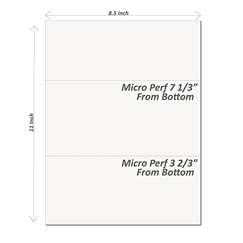 Perforated Paper Alliance Laser Cut Sheet 8.5 x 11 inch, 20 lb, 92 Bright - Made In The USA (3.67 & 7.33 From Bottom, 2,500 Sheets | Case)