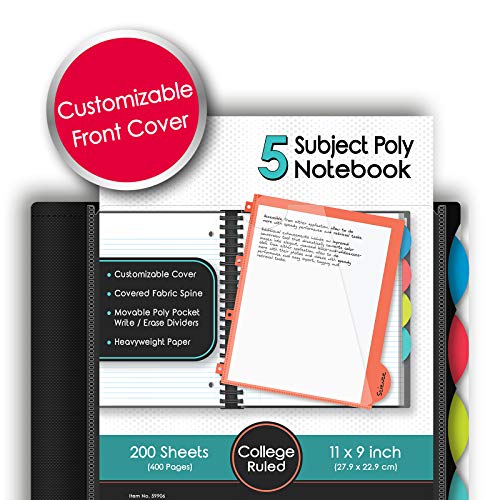 iScholar iQ 5-Subject Poly Cover Wirebound Notebook, College Ruled, 11 x 8.5 Inch Sheet Size, 200 Sheets, Cover Color May Vary (59906)