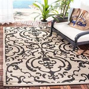 safavieh courtyard collection 8' x 11' sand / black cy2663 indoor/ outdoor waterproof easy-cleaning patio backyard mudroom area-rug