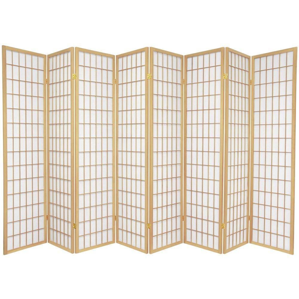 ORIENTAL Furniture 6 ft. Tall Window Pane Shoji Screen - Natural - 8 Panels