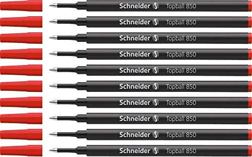 Schneider Topball 850 Refill in Euro-Format for Ink Roller Pen 0.5 mm Red Pack of 10