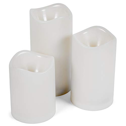 Pillar Melted Top Timer White Vanilla 6 inch Wax Flameless Candles Set of 3