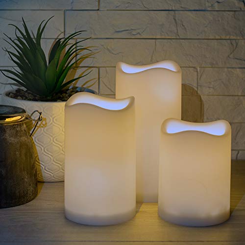 Pillar Melted Top Timer White Vanilla 6 inch Wax Flameless Candles Set of 3