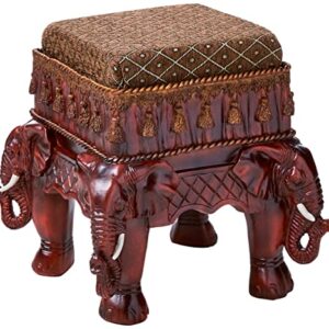 Design Toscano Maharajah Elephants Indian Decor Upholstered Footstool, 13 Inches Wide, 13 Inches Deep, 13 Inches High, Handcast Polyresin, Wood Tone Finish