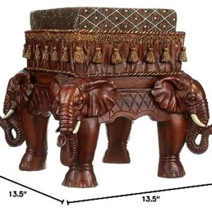 Design Toscano Maharajah Elephants Indian Decor Upholstered Footstool, 13 Inches Wide, 13 Inches Deep, 13 Inches High, Handcast Polyresin, Wood Tone Finish