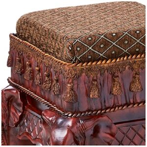 Design Toscano Maharajah Elephants Indian Decor Upholstered Footstool, 13 Inches Wide, 13 Inches Deep, 13 Inches High, Handcast Polyresin, Wood Tone Finish