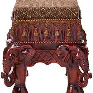 Design Toscano Maharajah Elephants Indian Decor Upholstered Footstool, 13 Inches Wide, 13 Inches Deep, 13 Inches High, Handcast Polyresin, Wood Tone Finish