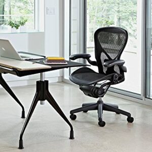 Herman Miller Aeron Tilt Limiter Task Chair, Adjustable Vinyl Arms, Graphite Frame / Carbon Classic Pellicle, Size B (Medium)