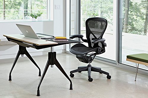 Herman Miller Aeron Tilt Limiter Task Chair, Adjustable Vinyl Arms, Graphite Frame / Carbon Classic Pellicle, Size B (Medium)