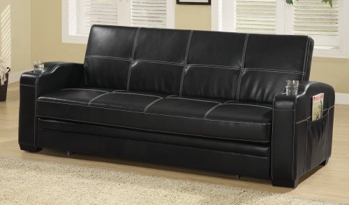 Coaster Home Furnishings Sleeper Sofa Bed with Storage and Cup Holders Black