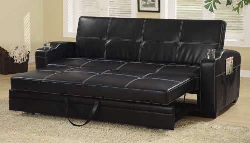 Coaster Home Furnishings Sleeper Sofa Bed with Storage and Cup Holders Black