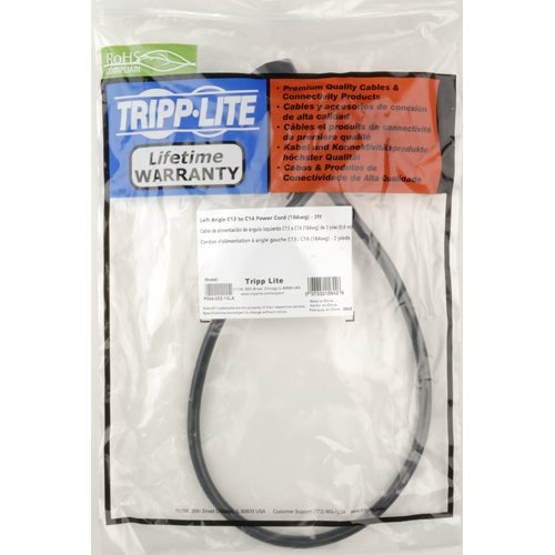 Tripp Lite Standard Computer Power Extension Cord 10A, 18AWG (IEC-320-C14 to Left Angle IEC-320-C13) 2-ft.(P004-002-13LA) black