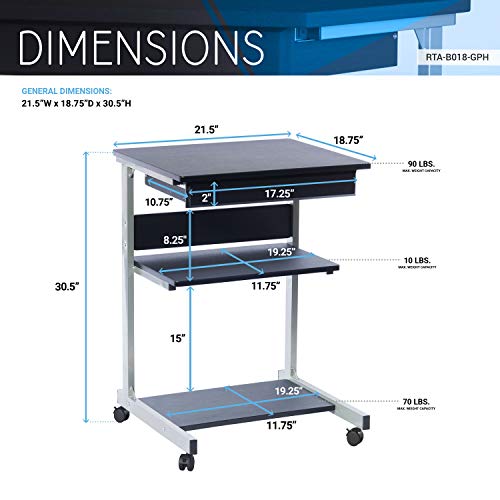 Techni Mobili RTA-B018-GPH06 Rolling Laptop Cart with Storage, Graphite