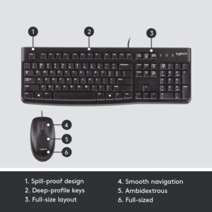 Logitech MK120 Wired Keyboard and Mouse Combo for Windows, Optical Wired Mouse, Full-Size Keyboard, USB Plug-and-Play, Compatible with PC, Laptop - Black