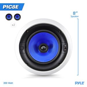 Pyle Home 2-Way In-Wall In-Ceiling Speaker System - Dual 8 Inch 300W Pair of Ceiling Wall Flush Mount Speakers w/ 1" Silk Dome Tweeter, Adjustable Treble Control - For Home Theater Entertainment PIC8E