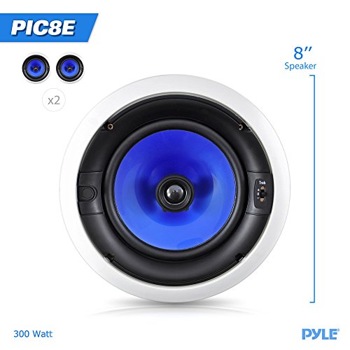 Pyle Home 2-Way In-Wall In-Ceiling Speaker System - Dual 8 Inch 300W Pair of Ceiling Wall Flush Mount Speakers w/ 1" Silk Dome Tweeter, Adjustable Treble Control - For Home Theater Entertainment PIC8E