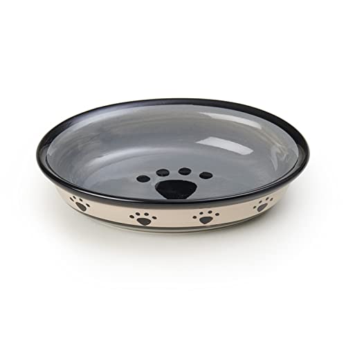 PetRageous 44247 Oval Metro Paws Stoneware Cat Bowl 6.25-Inch Wide and 1.5-Inch Tall Saucer with 1-Cup Capacity and Dishwasher and Microwave Safe for Small Dogs and Cats, Multicolored