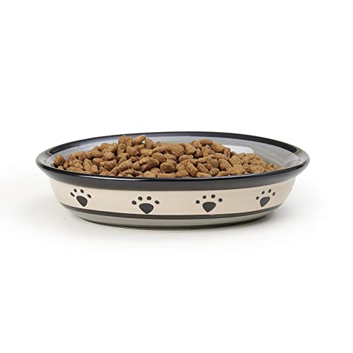 PetRageous 44247 Oval Metro Paws Stoneware Cat Bowl 6.25-Inch Wide and 1.5-Inch Tall Saucer with 1-Cup Capacity and Dishwasher and Microwave Safe for Small Dogs and Cats, Multicolored