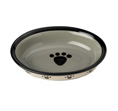 PetRageous 44247 Oval Metro Paws Stoneware Cat Bowl 6.25-Inch Wide and 1.5-Inch Tall Saucer with 1-Cup Capacity and Dishwasher and Microwave Safe for Small Dogs and Cats, Multicolored