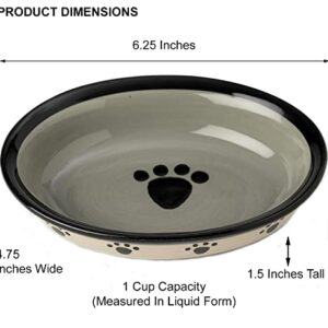 PetRageous 44247 Oval Metro Paws Stoneware Cat Bowl 6.25-Inch Wide and 1.5-Inch Tall Saucer with 1-Cup Capacity and Dishwasher and Microwave Safe for Small Dogs and Cats, Multicolored