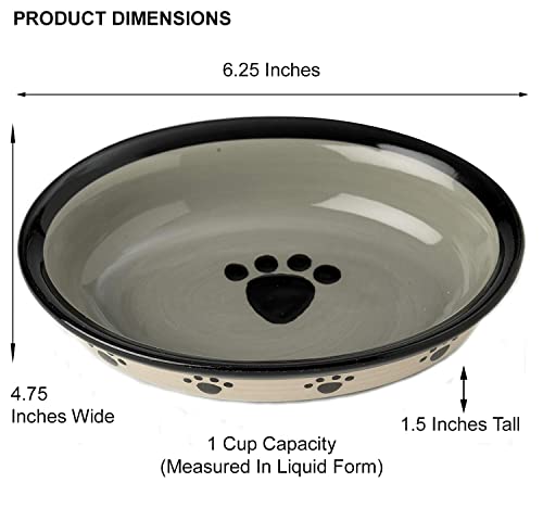 PetRageous 44247 Oval Metro Paws Stoneware Cat Bowl 6.25-Inch Wide and 1.5-Inch Tall Saucer with 1-Cup Capacity and Dishwasher and Microwave Safe for Small Dogs and Cats, Multicolored