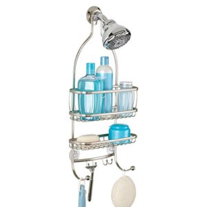 idesign york metal wire hanging shower caddy, extra wide space for shampoo, conditioner, and soap with hooks for razors, towels, and more, 10" x 4" x 22", satin silver