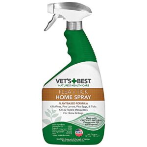 vet's best flea and tick home spray - dog flea and tick treatment for home - plant-based formula - certified natural oils - 32 oz