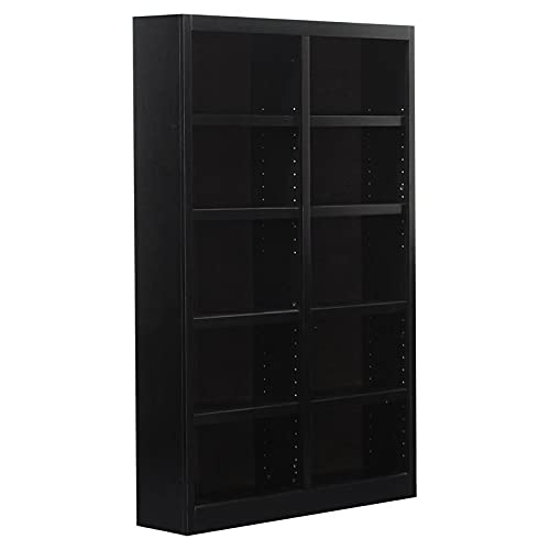 Traditional 72" Tall 10-Shelf Double Wide Wood Bookcase in Espresso