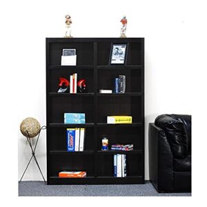 Traditional 72" Tall 10-Shelf Double Wide Wood Bookcase in Espresso