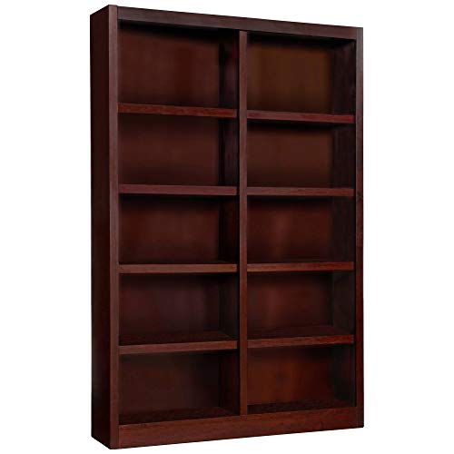 Traditional 72" Tall 10-Shelf Double Wide Wood Bookcase in Cherry