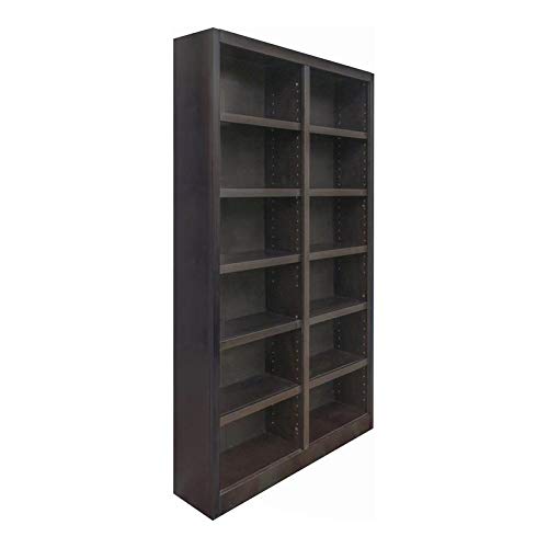 Traditional 84" Tall 12-Shelf Double Wide Wood Bookcase in Espresso