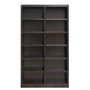 Traditional 84" Tall 12-Shelf Double Wide Wood Bookcase in Espresso