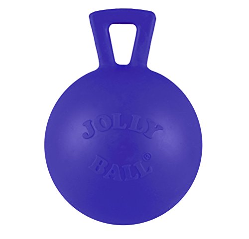 Jolly Pets Tug-n-Toss Heavy Duty Dog Toy Ball with Handle, 4 Inches/Petite, Blue (404 BL),Small Breeds