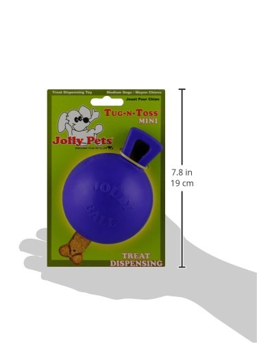 Jolly Pets Tug-n-Toss Heavy Duty Dog Toy Ball with Handle, 4 Inches/Petite, Blue (404 BL),Small Breeds