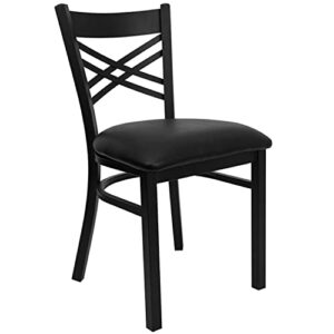 flash furniture hercules series black ''x'' back metal restaurant chair - black vinyl seat