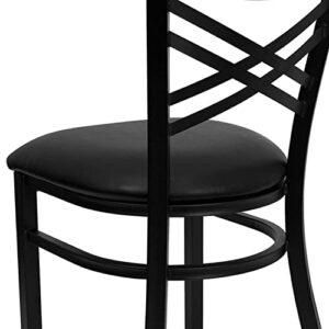 Flash Furniture HERCULES Series Black ''X'' Back Metal Restaurant Chair - Black Vinyl Seat