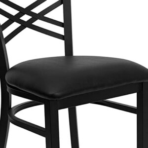 Flash Furniture HERCULES Series Black ''X'' Back Metal Restaurant Chair - Black Vinyl Seat