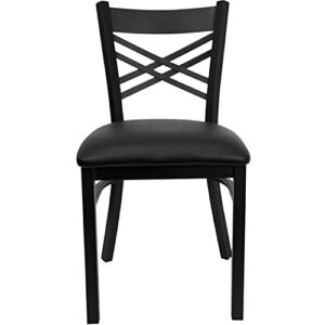 Flash Furniture HERCULES Series Black ''X'' Back Metal Restaurant Chair - Black Vinyl Seat